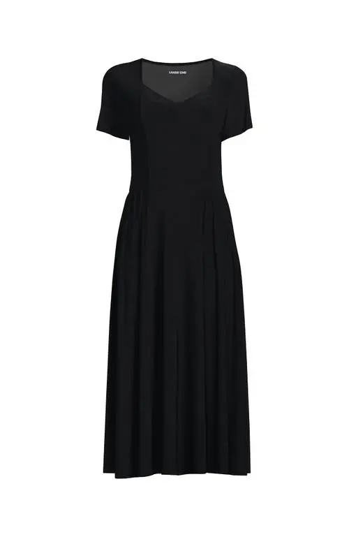 LANDS' END Silky Knit Sweetheart Neckline Midi Dress - Black