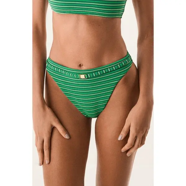 VIX PAULA HERMANNY Lucie Lindsay Striped Cheeky Bikini Bottoms - Green
