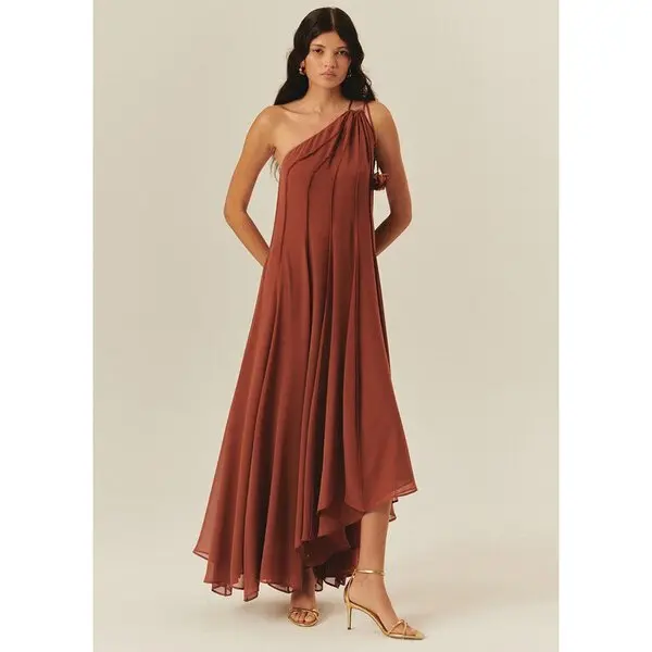 EXQUISE Asymmetrical One-shoulder Chiffon Maxi Dress