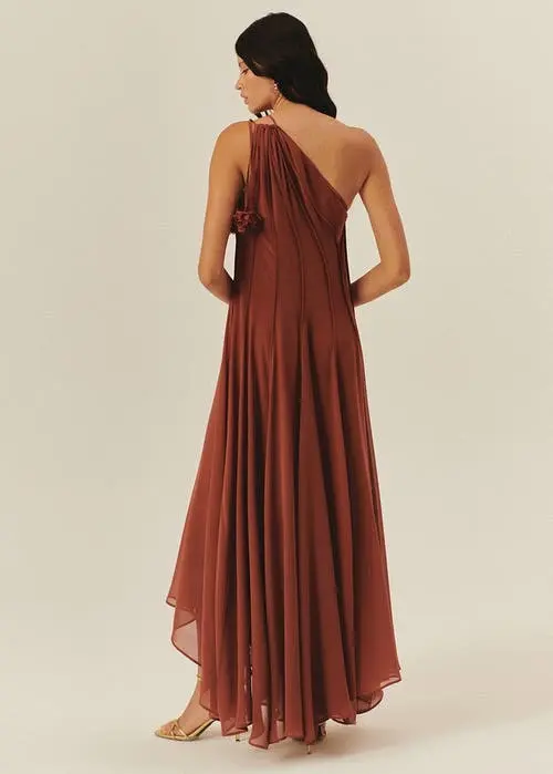 EXQUISE Asymmetrical One-shoulder Chiffon Maxi Dress