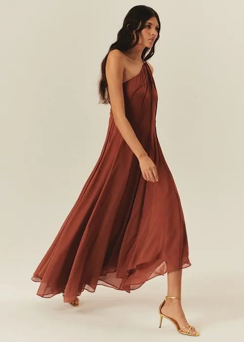 EXQUISE Asymmetrical One-shoulder Chiffon Maxi Dress