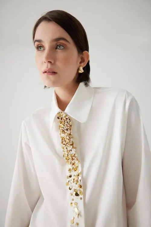 EXQUISE Audrey Embroidered Cotton Shirt
