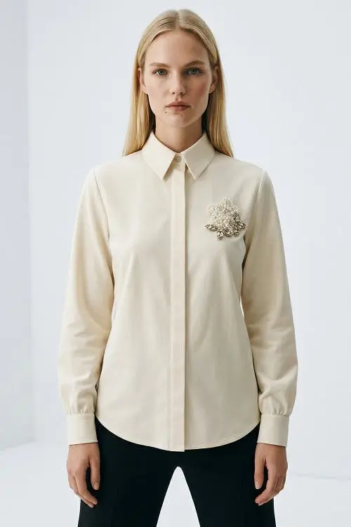 EXQUISE Hallie Embroidered Cotton Shirt