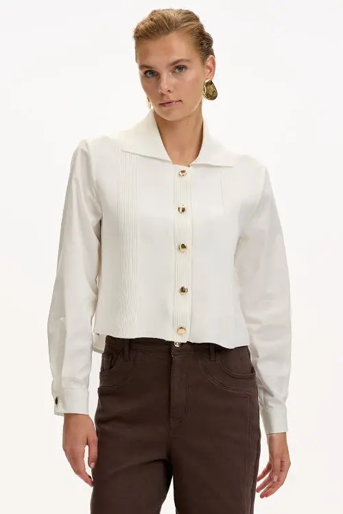 EXQUISE Corinne Poplin Shirt - Ecru