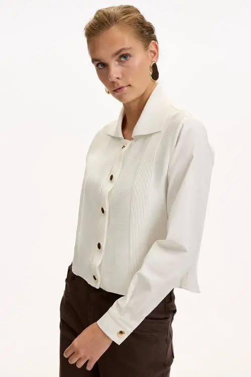 EXQUISE Corinne Poplin Shirt - Ecru