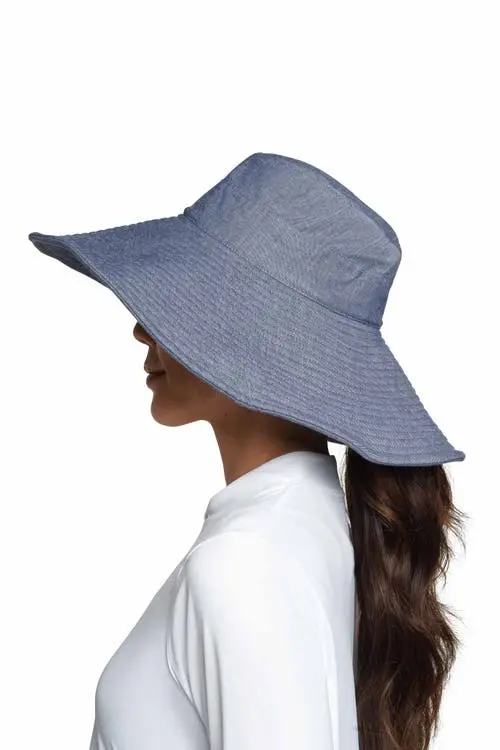 Coolibar Brittany Beach Hat - Denim Blue Chambray