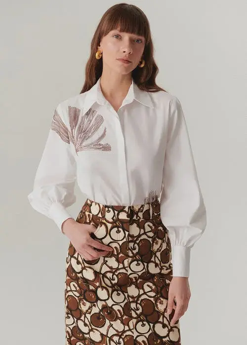 EXQUISE Ayla Floral Stitch Shirt