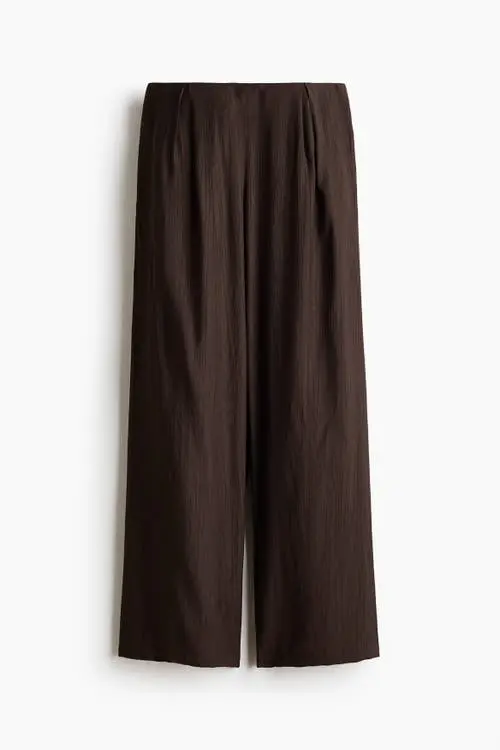 H&M Crinkled Viscose-blend Loose-fit Pants - Dark Brown