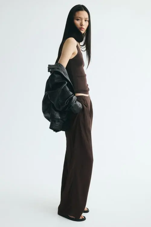 H&M Crinkled Viscose-blend Loose-fit Pants - Dark Brown