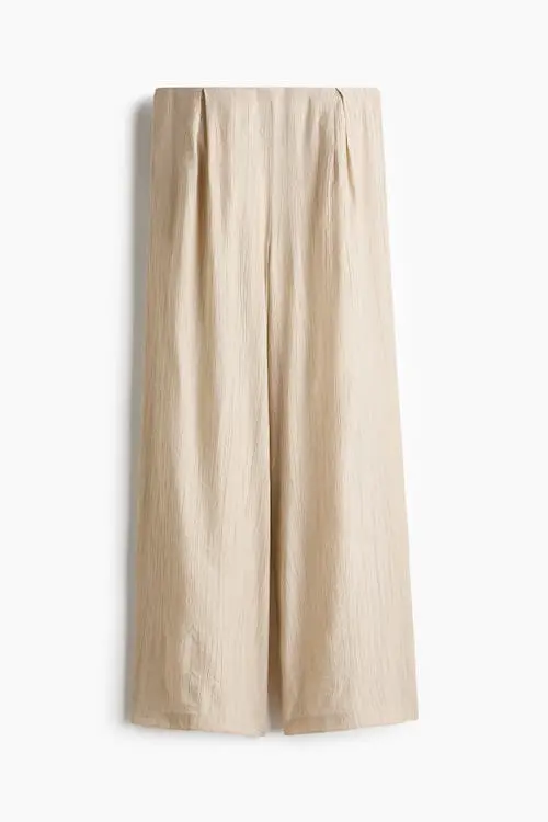 H&m Crinkled Viscose-blend Trousers - Light Beige