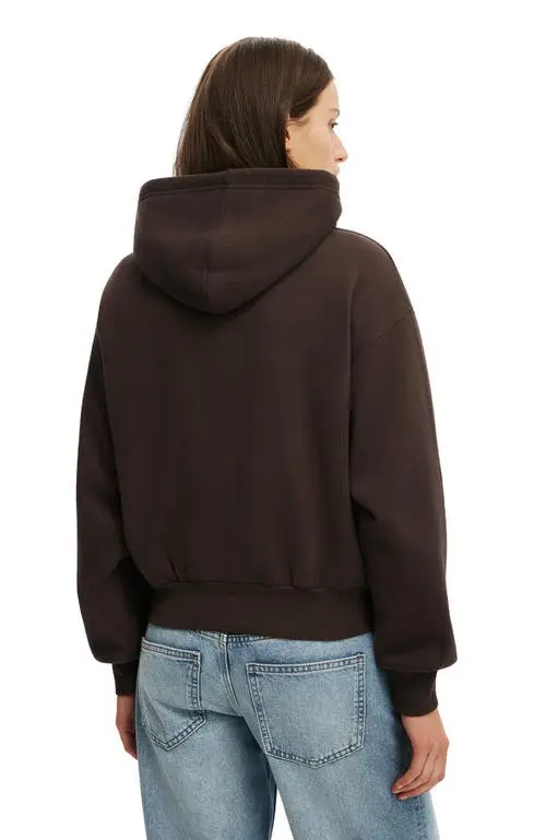 COTTON ON Cottonon Boxy Cropped Fleece Hoodie - Dark Oak