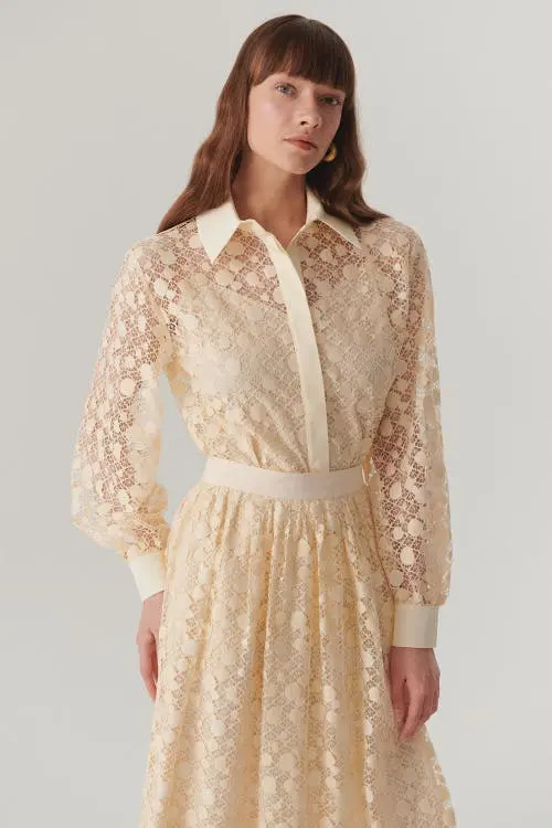 EXQUISE Noelle" Cotton Lace Shirt - Ecru