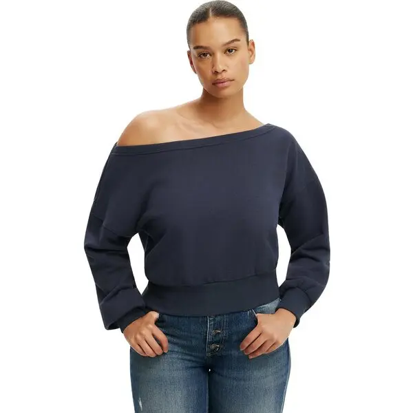 COTTONON Relaxed Off Shoulder Sweatshirt - Shadow Navy