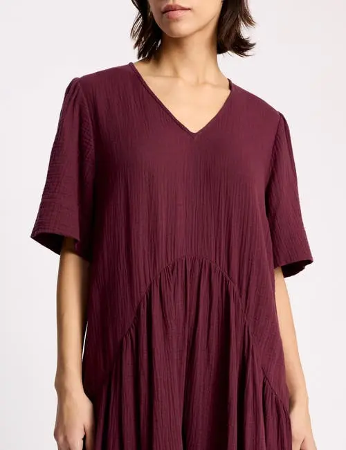 ALBARAY Cheesecloth V-neck Tunic Maxi Dress