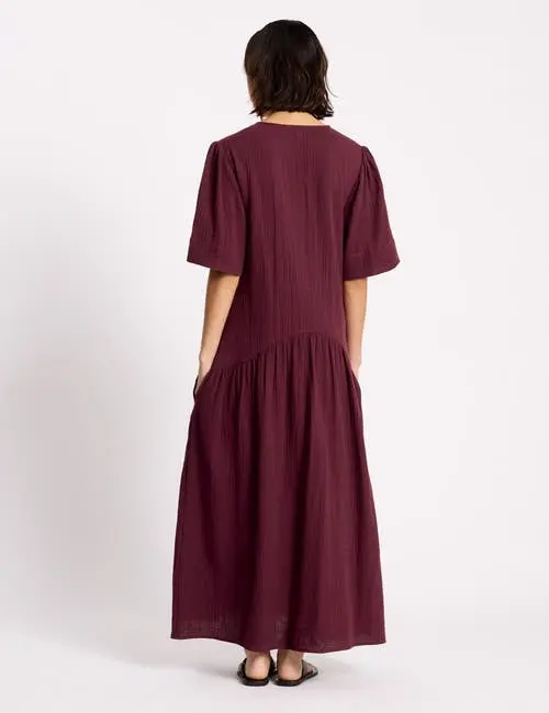 ALBARAY Cheesecloth V-neck Tunic Maxi Dress