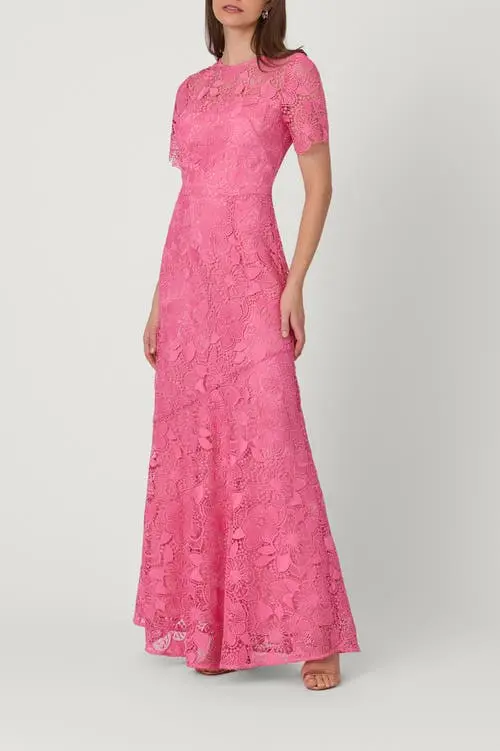 Shoshanna Floral Lace Midnight Elie Dress - Fuchsia
