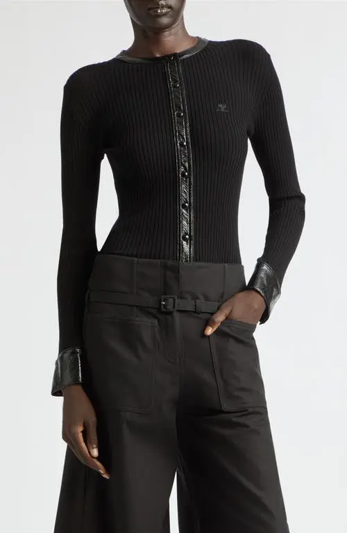 COURREGES Vinyl Trim Ribbed Cardigan - Black