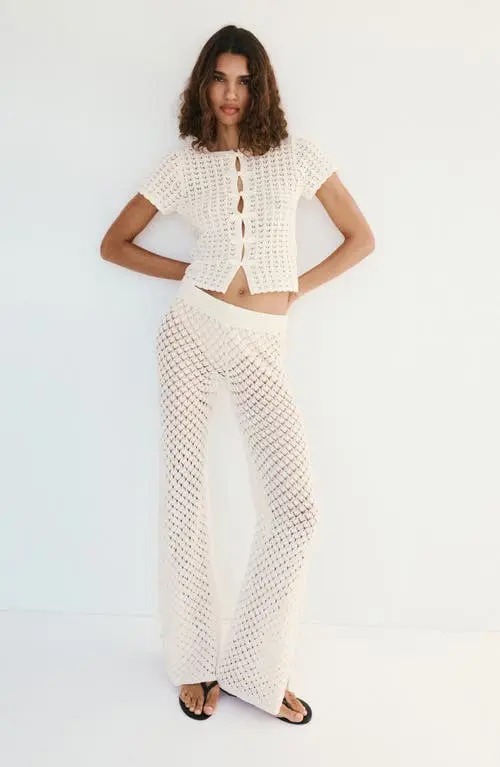 Mango Open Stitch Short Sleeve Cardigan - Ecru
