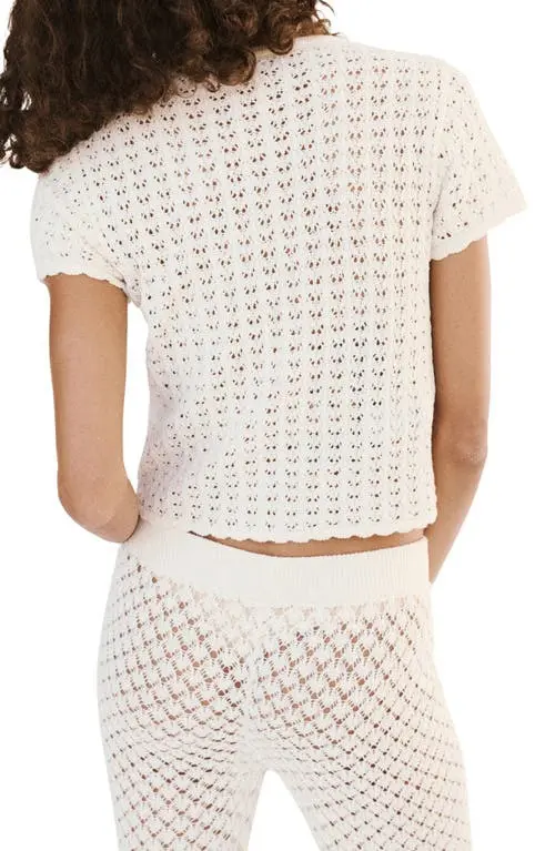 Mango Open Stitch Short Sleeve Cardigan - Ecru
