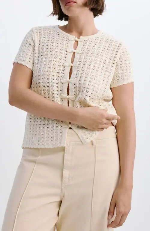 Mango Open Stitch Short Sleeve Cardigan - Ecru