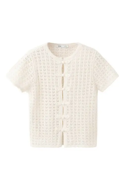 Mango Open Stitch Short Sleeve Cardigan - Ecru