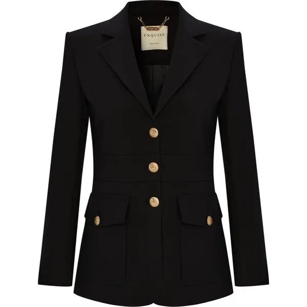 EXQUISE Antigone Fitted Pocket Jacket - Black