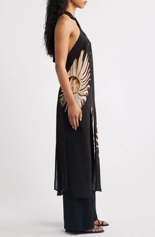 Farm Rio Ammonite Halter Neck Open Front Midi Tunic