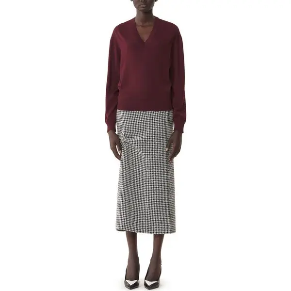 LANVIN V-neck Merino Sweater With Grosgrain Detail - Garnet