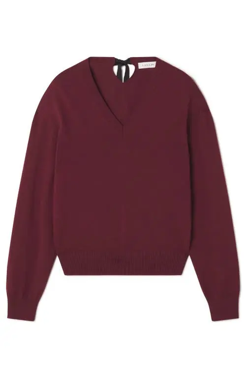 LANVIN V-neck Merino Sweater With Grosgrain Detail - Garnet