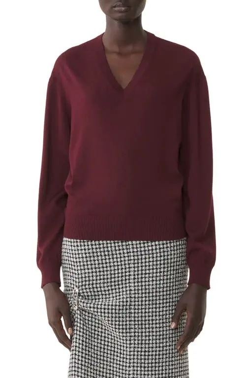 LANVIN V-neck Merino Sweater With Grosgrain Detail - Garnet
