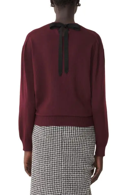 LANVIN V-neck Merino Sweater With Grosgrain Detail - Garnet