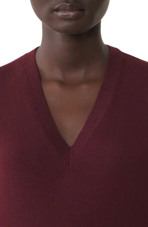 LANVIN V-neck Merino Sweater With Grosgrain Detail - Garnet