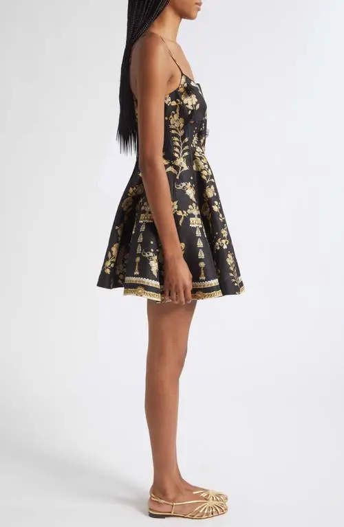 Camilla Crystal Embellished Floral Linen & Silk Corset Mini Dress