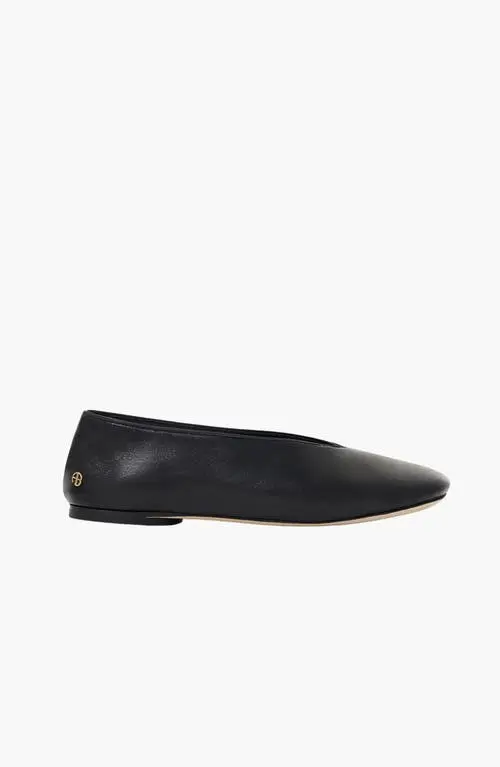 ANINE BING Smooth Leather Flat - Black