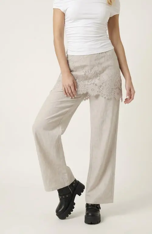 MODENAIRE High Waist Lace Embroidered Straight Pants