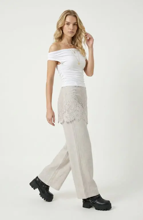 MODENAIRE High Waist Lace Embroidered Straight Pants
