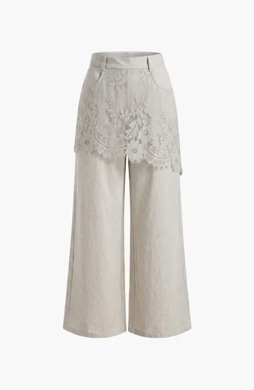 MODENAIRE High Waist Lace Embroidered Straight Pants
