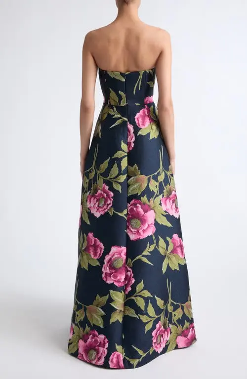 Carolina Herrera Peony Jacquard Strapless Gown