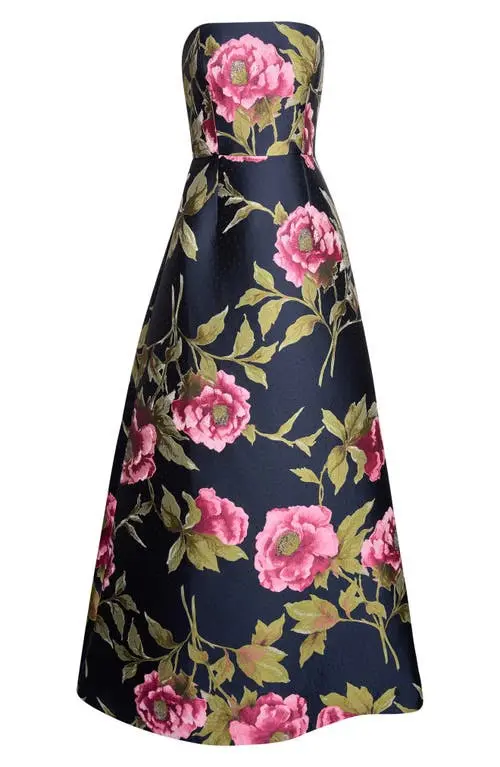 Carolina Herrera Peony Jacquard Strapless Gown