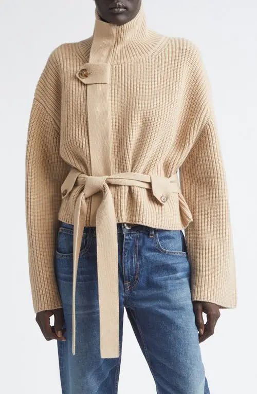 Brandon Maxwell The Neal Belted Cashmere Zip Cardigan - Camel