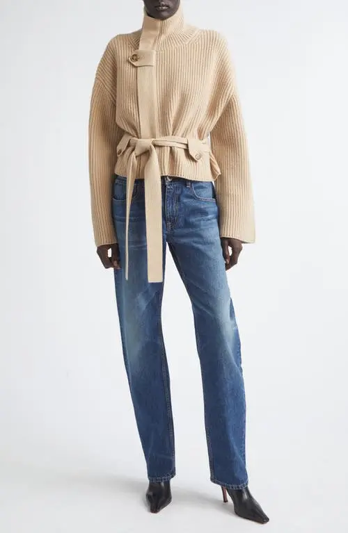 Brandon Maxwell The Neal Belted Cashmere Zip Cardigan