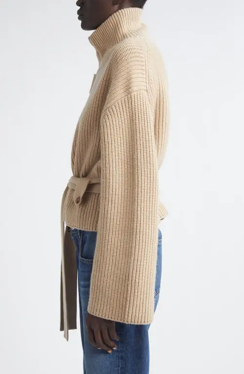 Brandon Maxwell The Neal Belted Cashmere Zip Cardigan