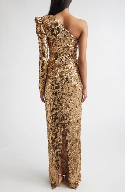 St. John Sabrina Stretch Sequin One Shoulder Long Sleeve Gown