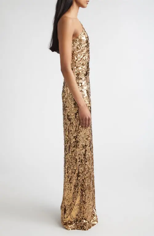 St. John Sabrina Stretch Sequin One Shoulder Long Sleeve Gown