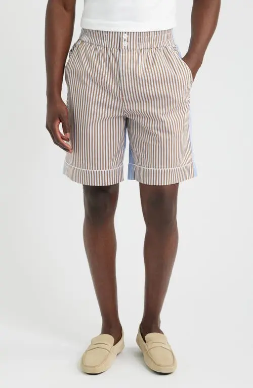 KROST Striped Cotton Blend Elastic Waist Shorts - Rubber