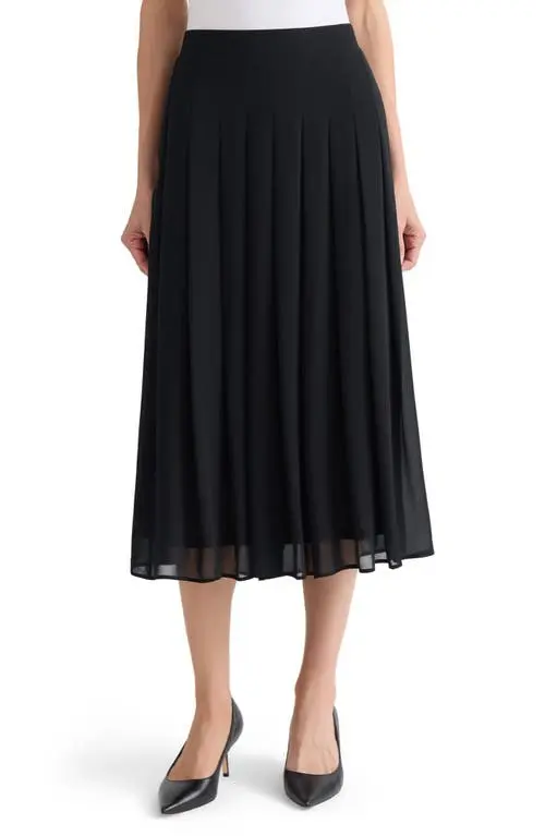 KASPER Pleated Midi Skirt - Black