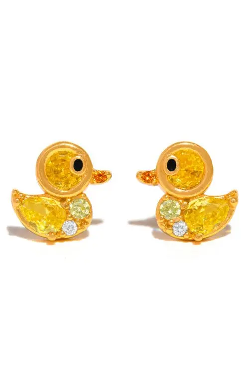 GIRLS CREW Rubber Ducky Cubic Zirconia Stud Earrings - Gold