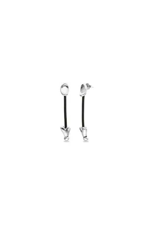UNODE50 Long Leather Earrings With Sterling Plating - Silver