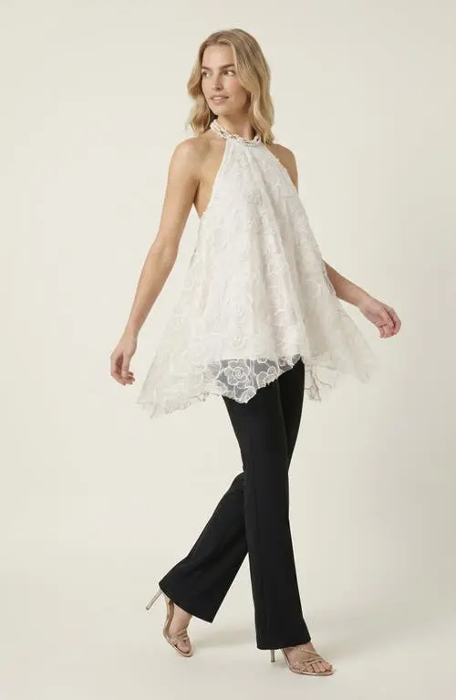 MODENAIRE Embroidered Floral Halter Top