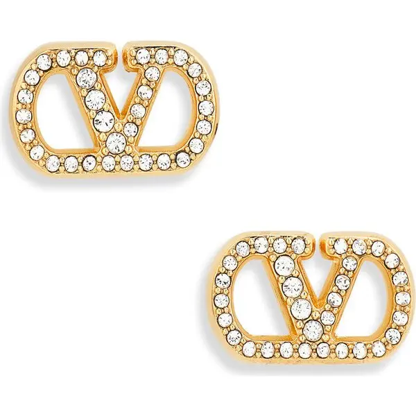 Valentino Garavani Vlogo Signature Swarovski Crystal Stud Earrings - Gold